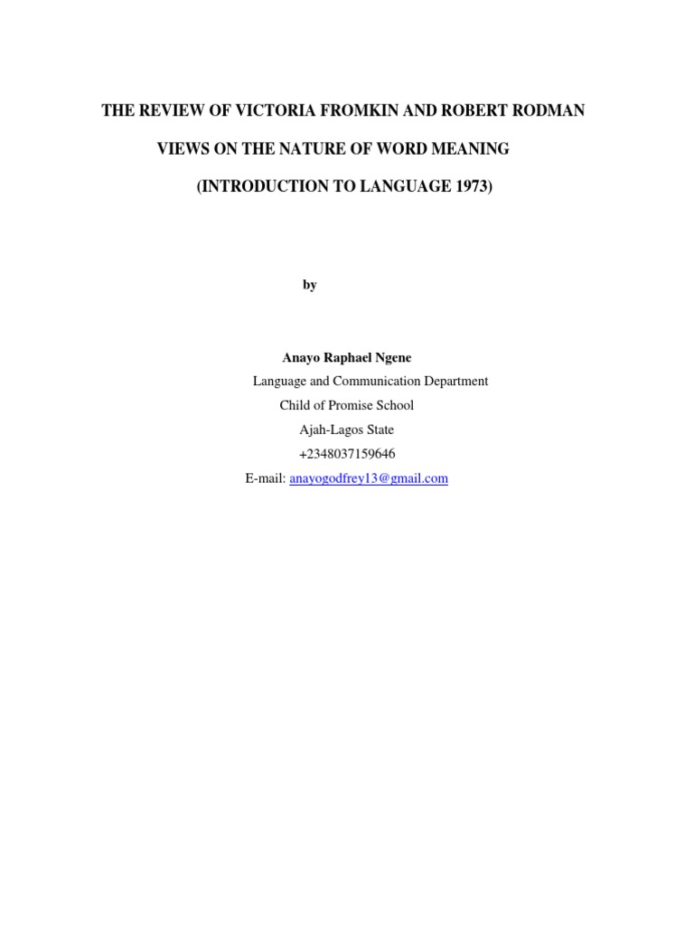 Fromkin and Rodman on Word Meaning | PDF | Word | Semantics