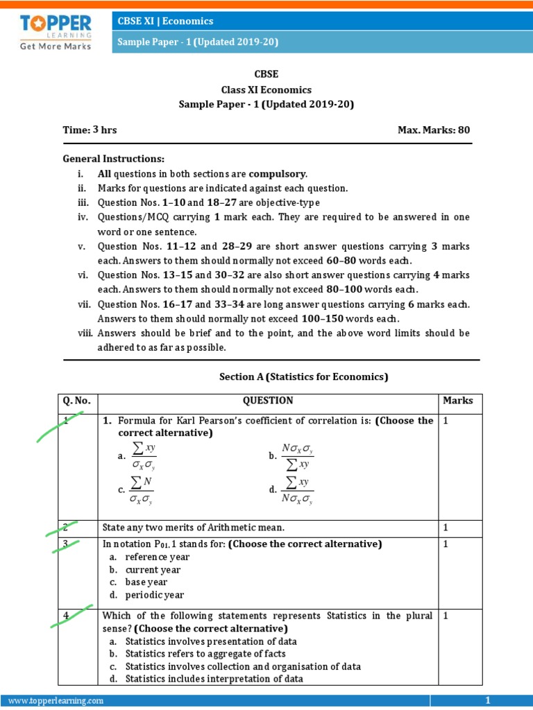 Economics Sample Paper 1 PDF | PDF | Demand | Supply And Demand