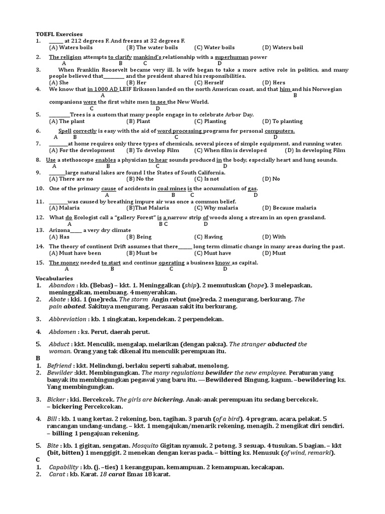 TOEFL Practice Exercises and Vocabulary Review | PDF | Water | Nature