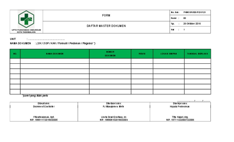 Form Daftar Master Dokumen | PDF