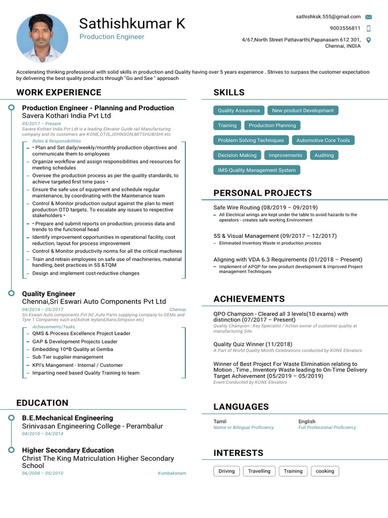 K.Sathish Kumar-Resume PDF | PDF | Engineering | Business Process