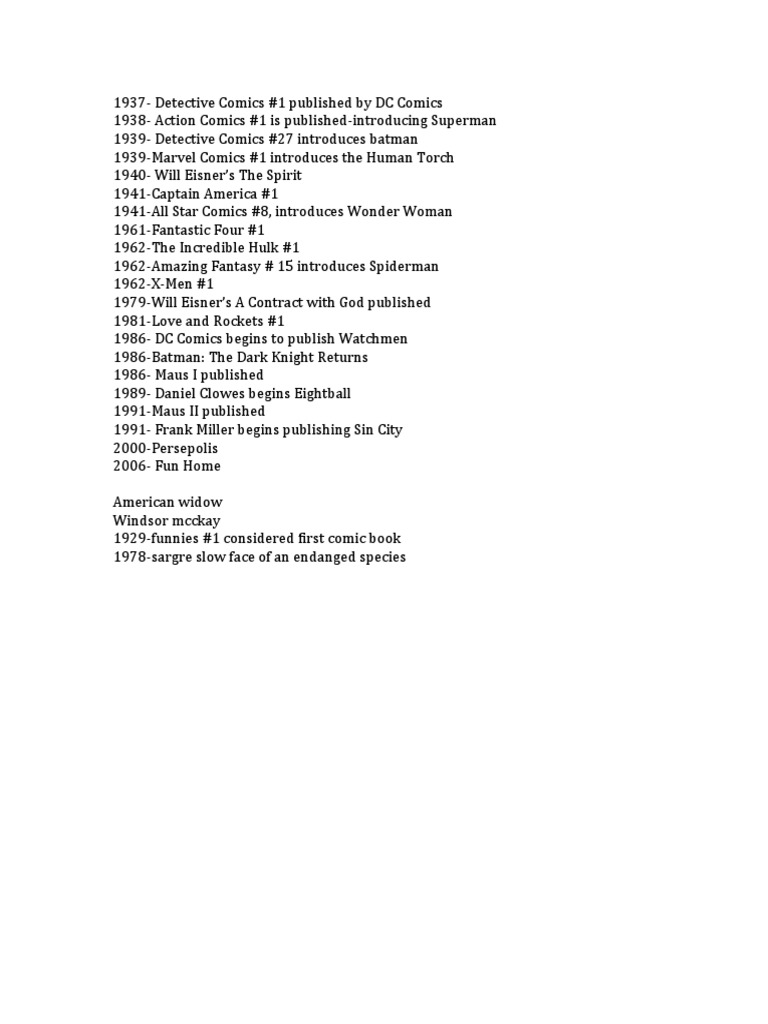 Comic Book Publication Timeline | PDF