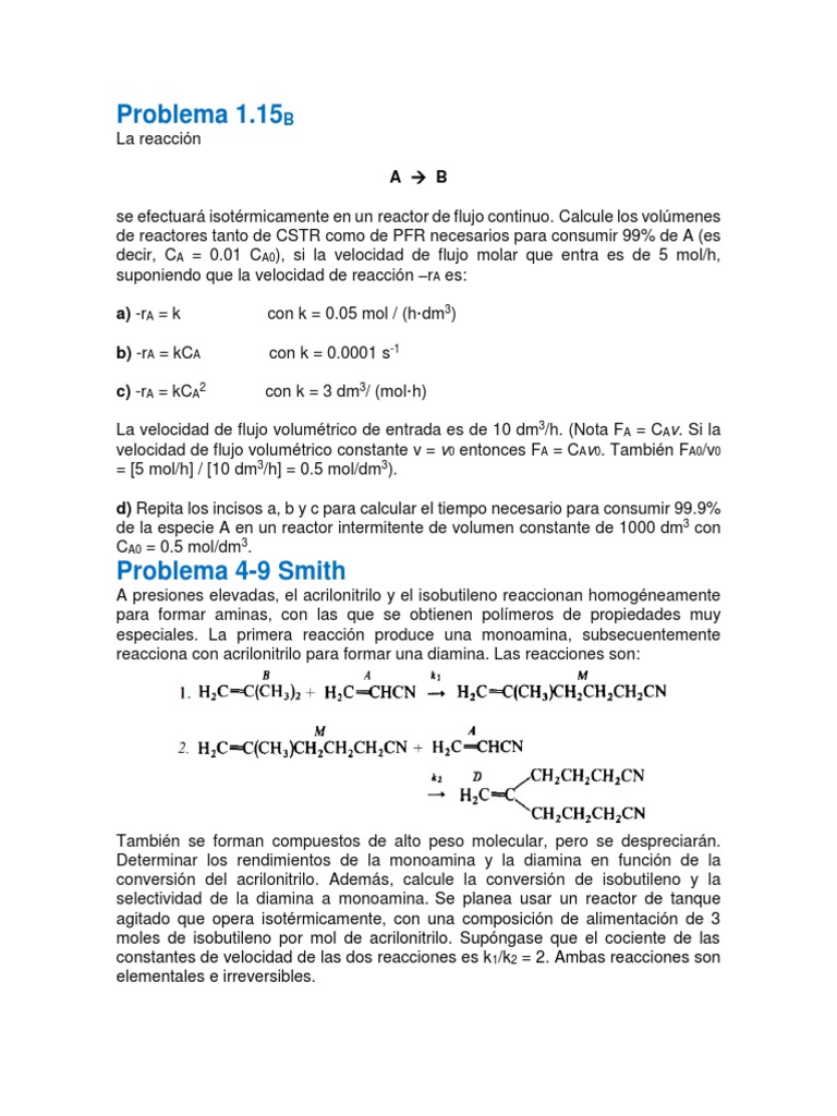 Problemas Reactores | PDF