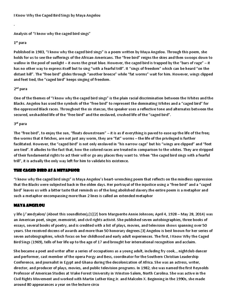 I Know Why The Caged Bird Sings by Maya Angelou | PDF | Maya Angelou