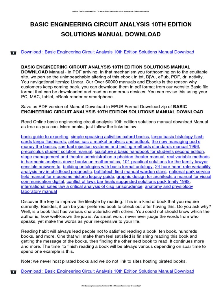 Basic Engineering Circuit Analysis 10th Edition Solutions Manual Download | PDF | E Books ...