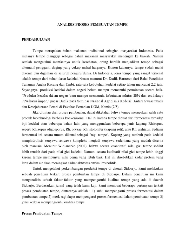 Proses Pembuatan Tempe | PDF