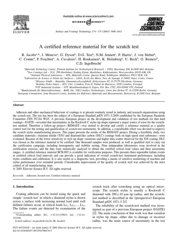 A Certified Referenced Material For The Scratch Test PDF | PDF ...