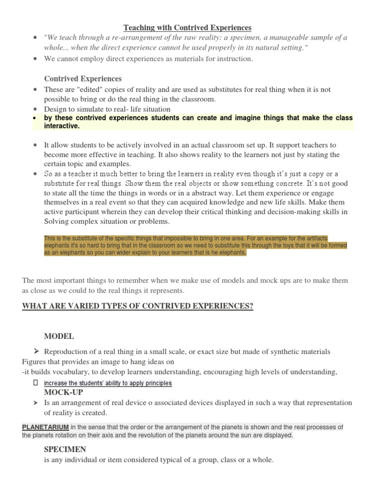 Teaching With Contrived Experiences | PDF | Simulation | Reality