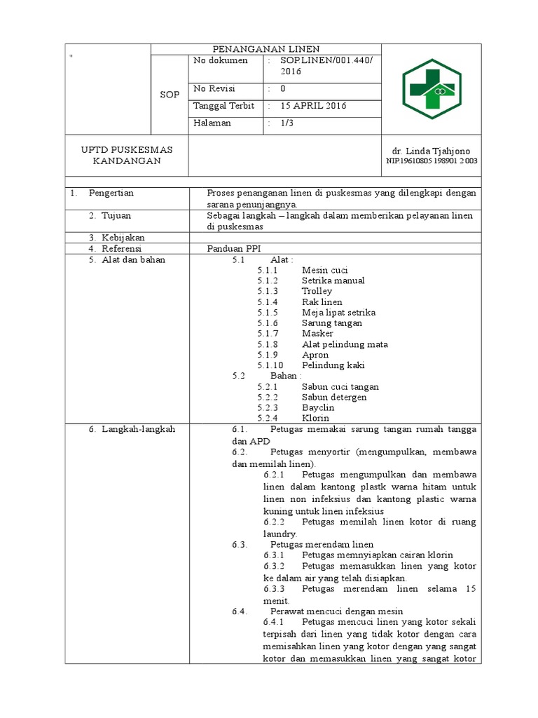 Sop Penanganan Linen | PDF