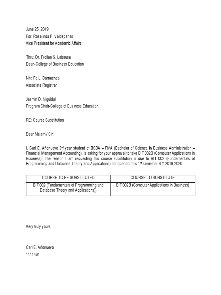 Letter For Substitution | PDF