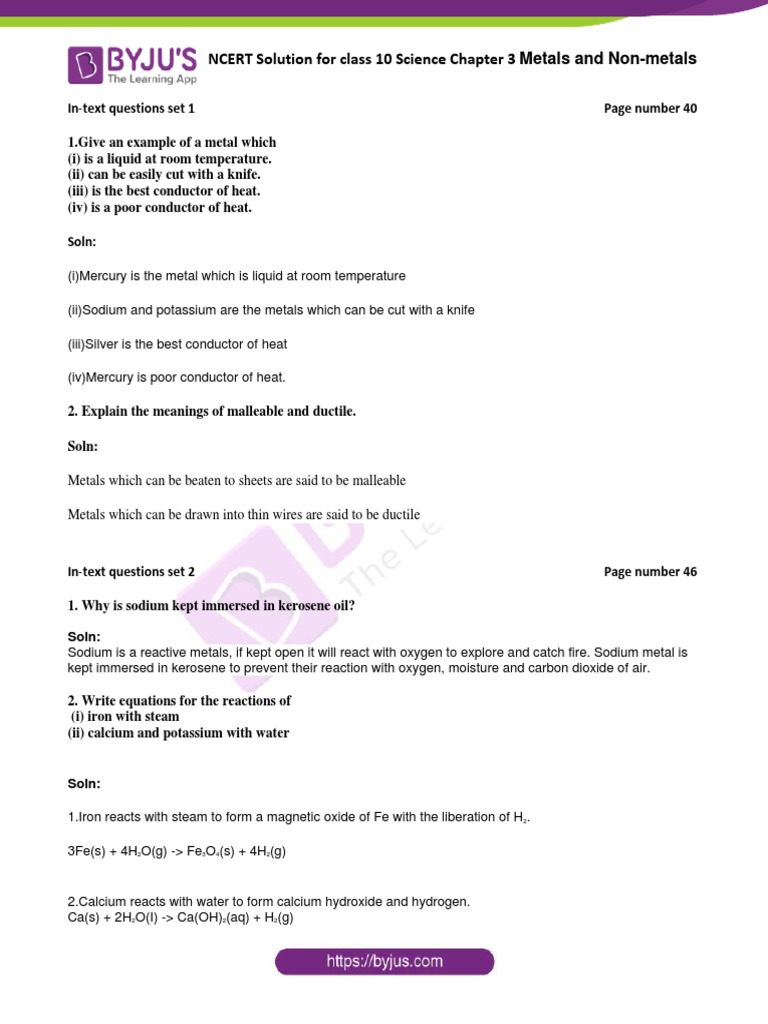Class 10 Science Ch 3 Solutions: Metals | PDF | Oxide | Metals