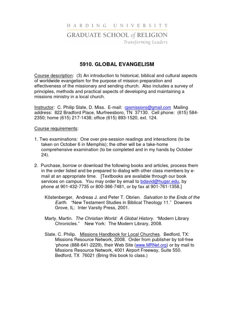 5910 Global Evangelism | PDF | Christian Mission | Evangelism