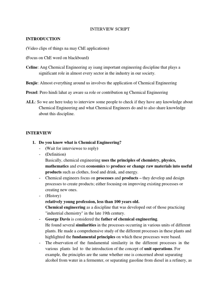 Interview Script | PDF | Chemical Engineering | Engineering
