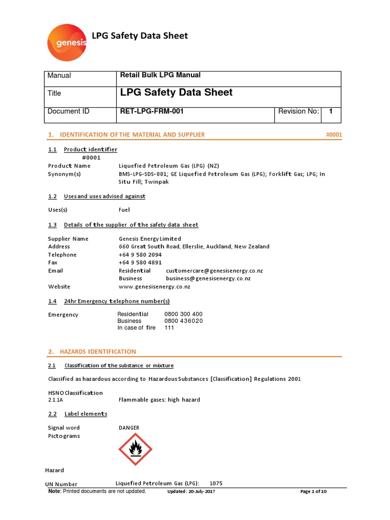 LPG Safety Data Sheet (MSDS) | PDF | Dangerous Goods | Liquefied Petroleum Gas