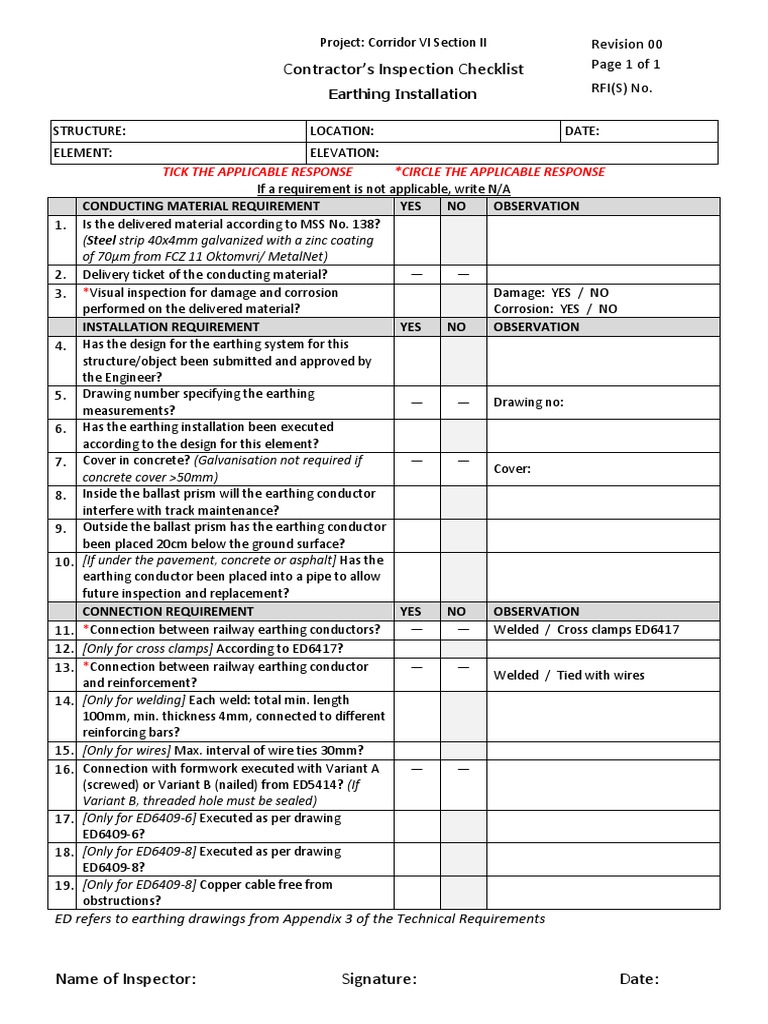 Earthing Installation Inspection Checklist | PDF | Galvanization ...