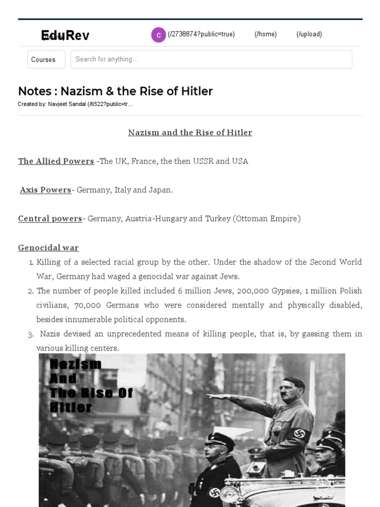 Notes - Nazism & The Rise of Hitler Class 9 Notes - EduRev PDF | PDF ...