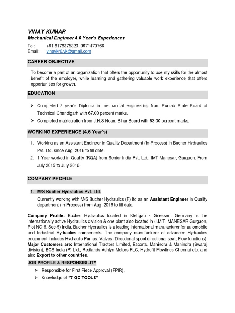 Vinay Quality Resume | PDF