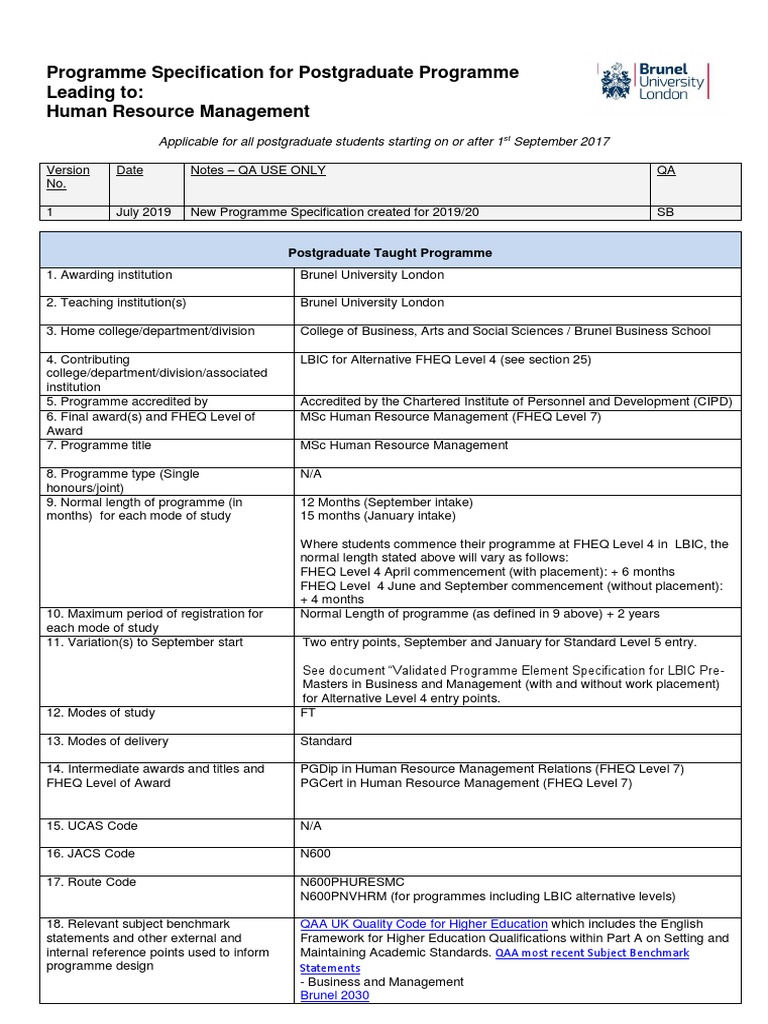 MSc Human Resource Management Overview | PDF | Educational Assessment ...