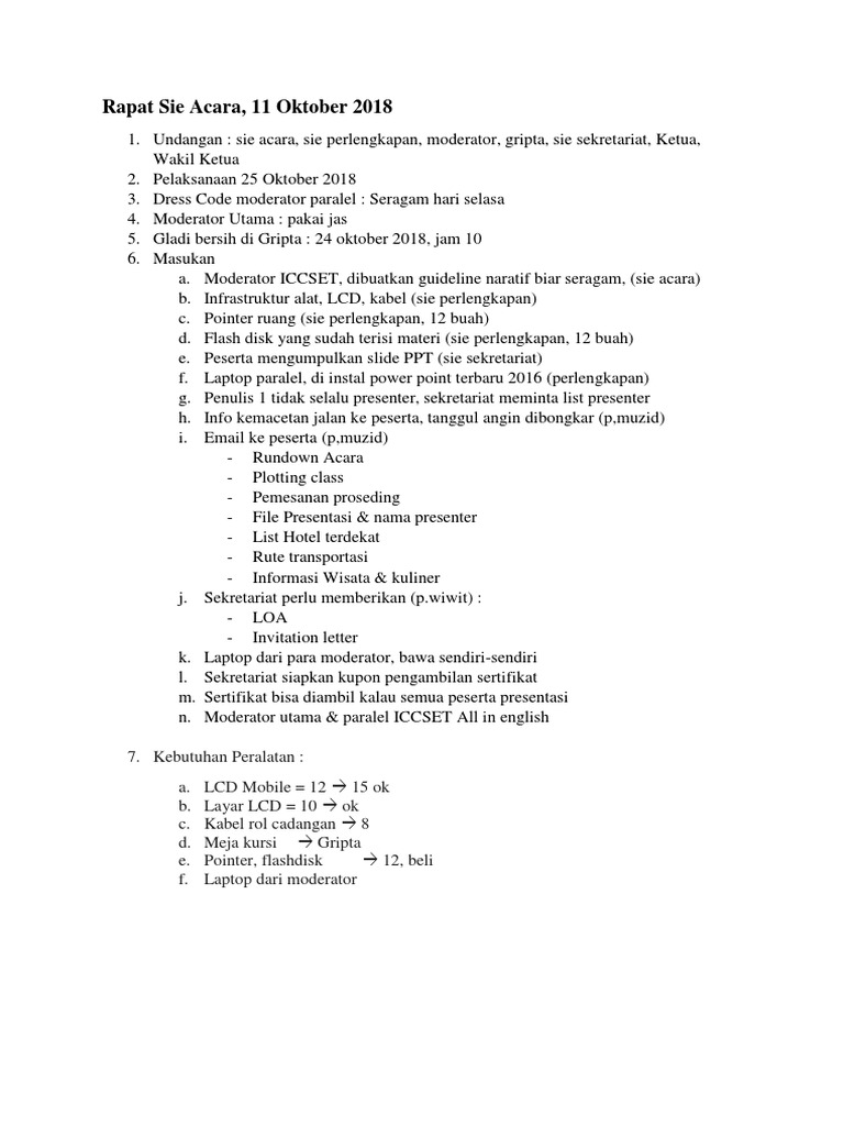 Rapat Sie Acara 111018 | PDF