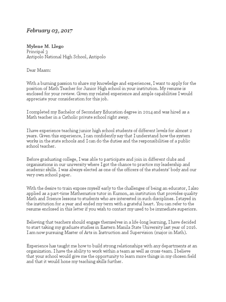 Sample-Application-Letter Deped | PDF | Schools | Teachers