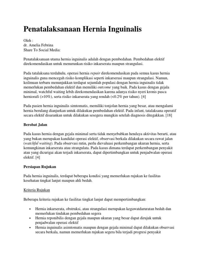 Penatalaksanaan Hernia Inguinalis | PDF