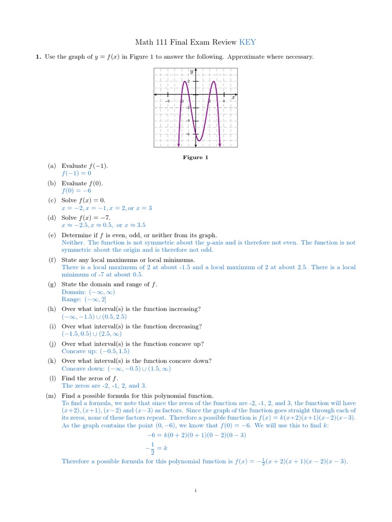 Math 111 Final Exam Review Answers | PDF | Maxima And Minima | Function (Mathematics)