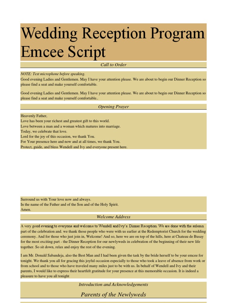 Wedding Reception Program Emcee Script | PDF | Wedding | Fashion ...
