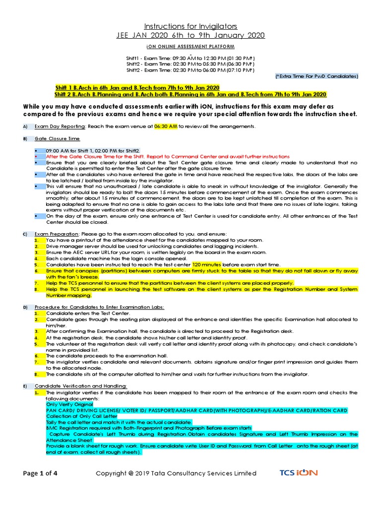 Invigilator Instruction | PDF | Test (Assessment) | Computing