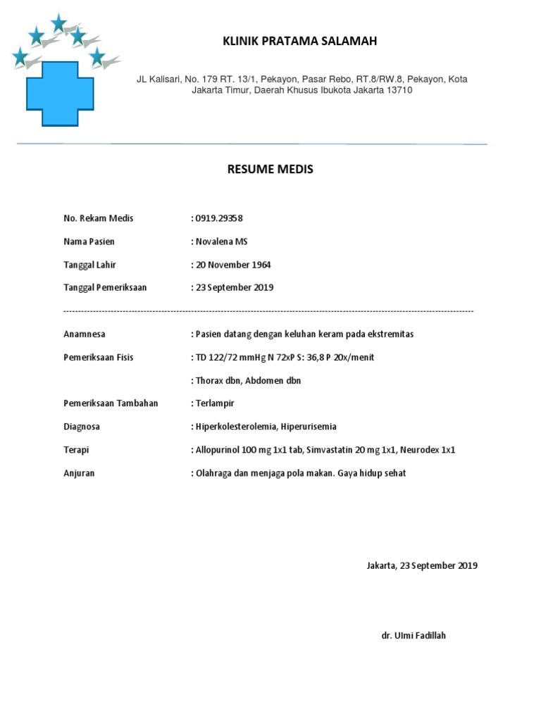 RESUME MEDIS (Contoh) | PDF