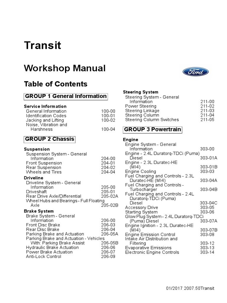 Ford Transit VM 2006-2013 Workshop Manual | PDF | Steering | Axle