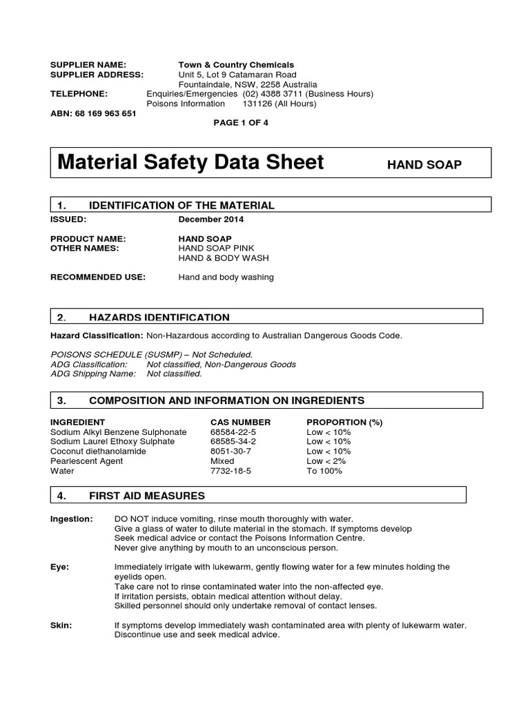 MSDS Hand Soap PDF | PDF | Dangerous Goods | Personal Protective Equipment