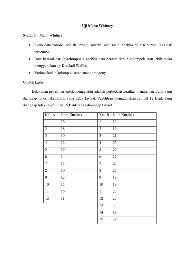 Syarat dan Analisis Uji Mann Whitney | PDF