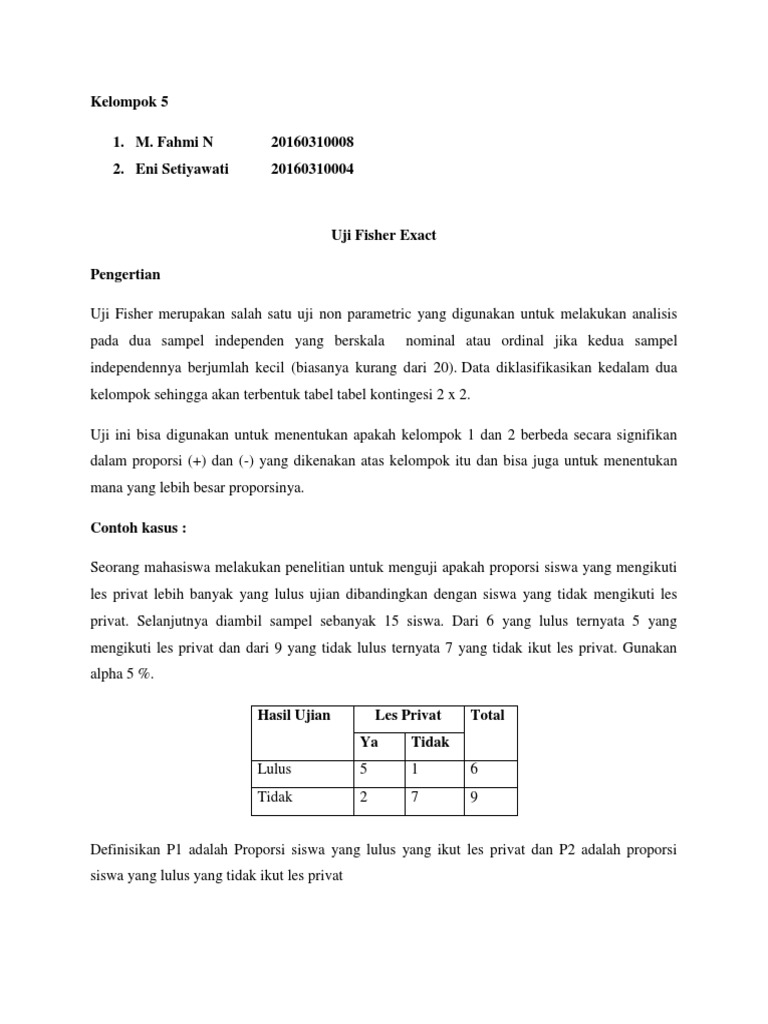 Uji Fisher Exact | PDF