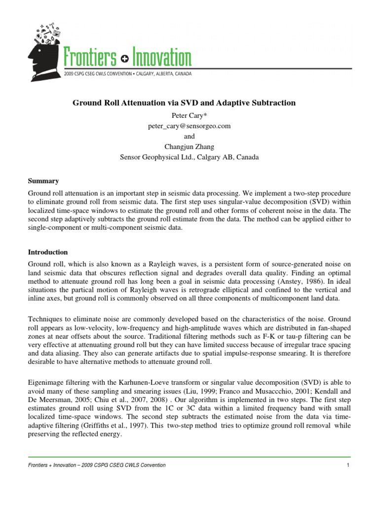 Ground Roll Attenuation Via SVD and Adaptive Subtraction | PDF | Reflection Seismology ...