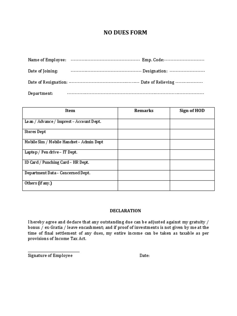 No Dues Format | PDF | Business | Finance & Money Management