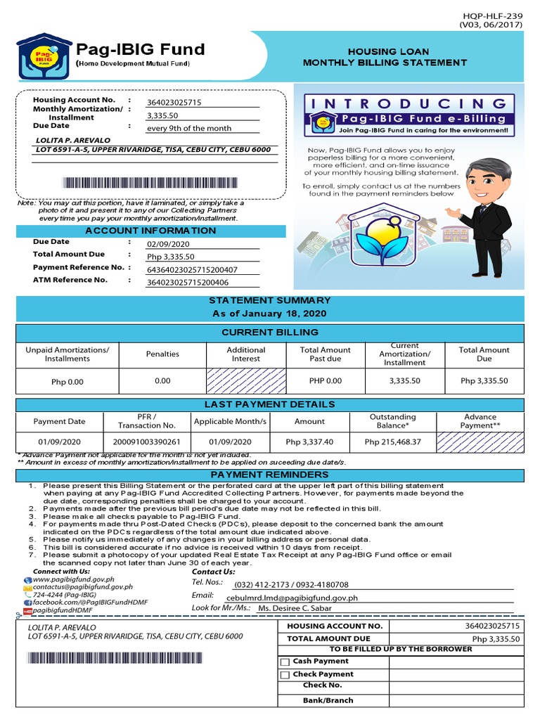 BillingStatement - LOLITA P. AREVALO - 2 | PDF | Payments | Cheque