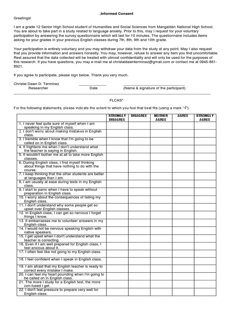 FLCAS | PDF | English Language | English As A Second Or Foreign Language