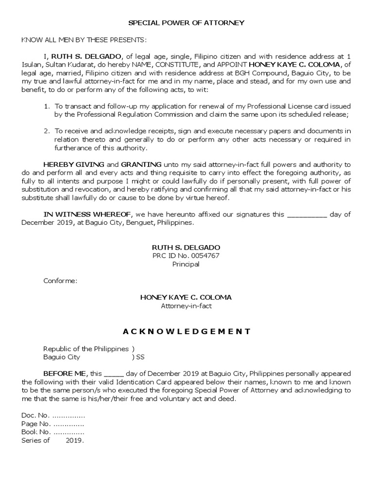 SPA - PRC Id | PDF | Power Of Attorney | Public Law