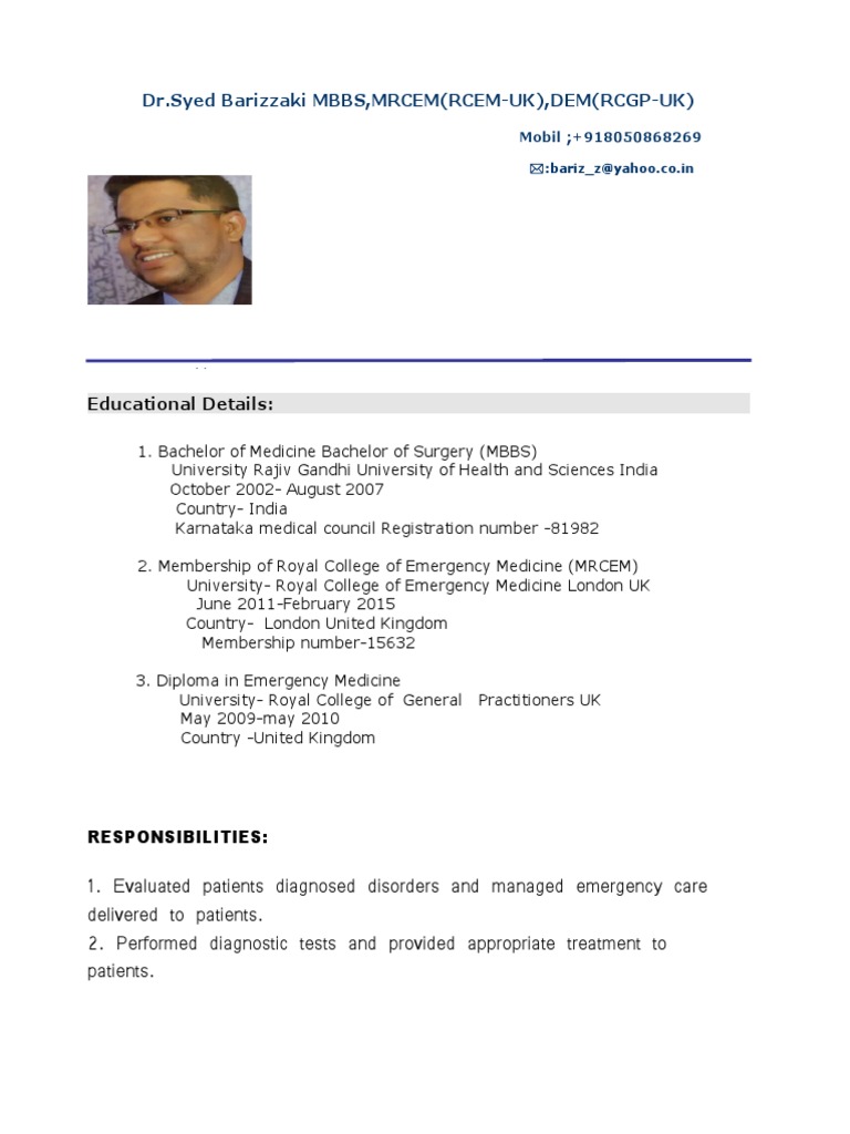 DR Syed CV | PDF | Physician | Medicine