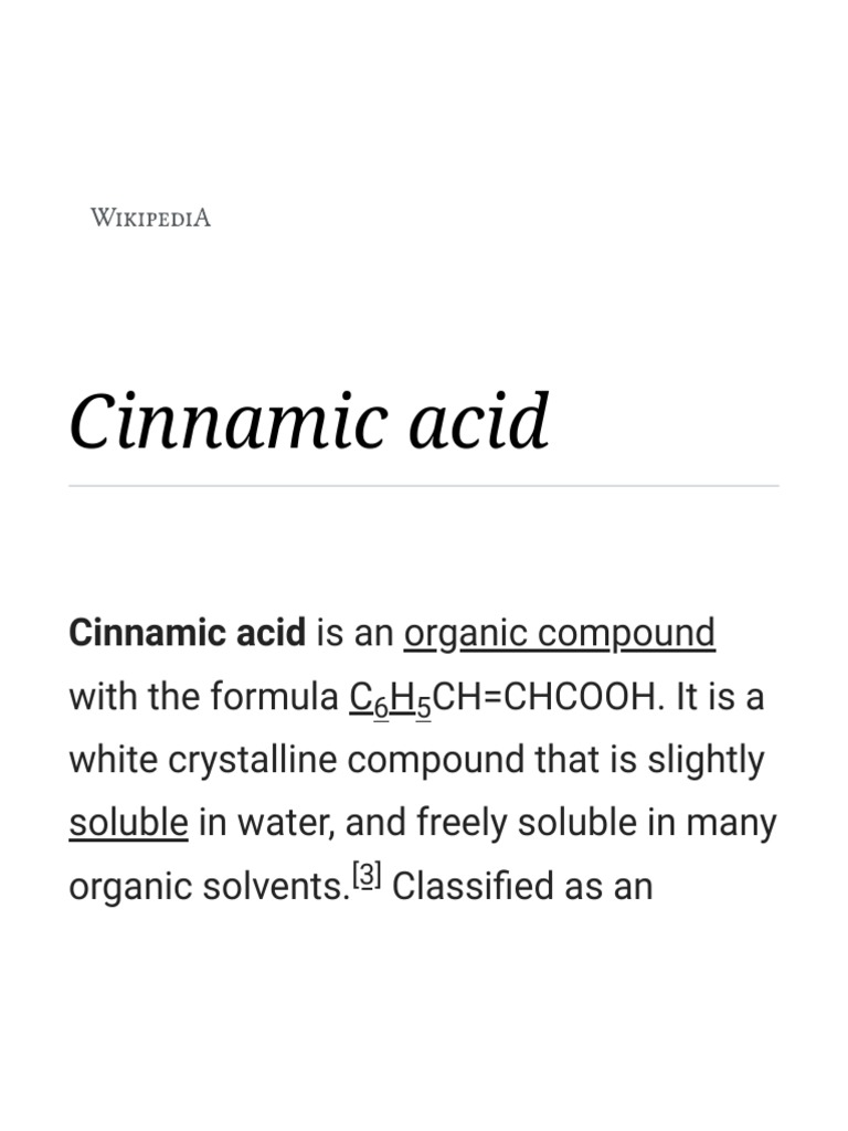 Cinnamic Acid | PDF | Organic Compounds | Physical Sciences