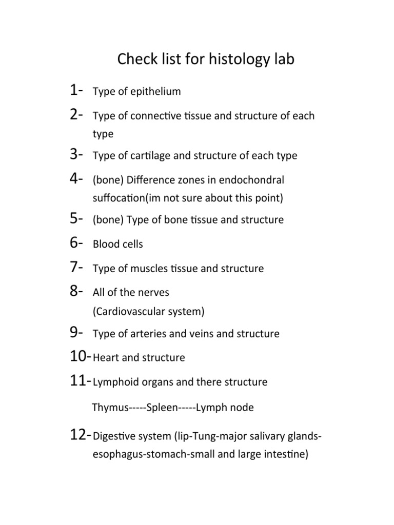 Histology Lab Checklist Guide | PDF | Wellness | Foreign Language Studies