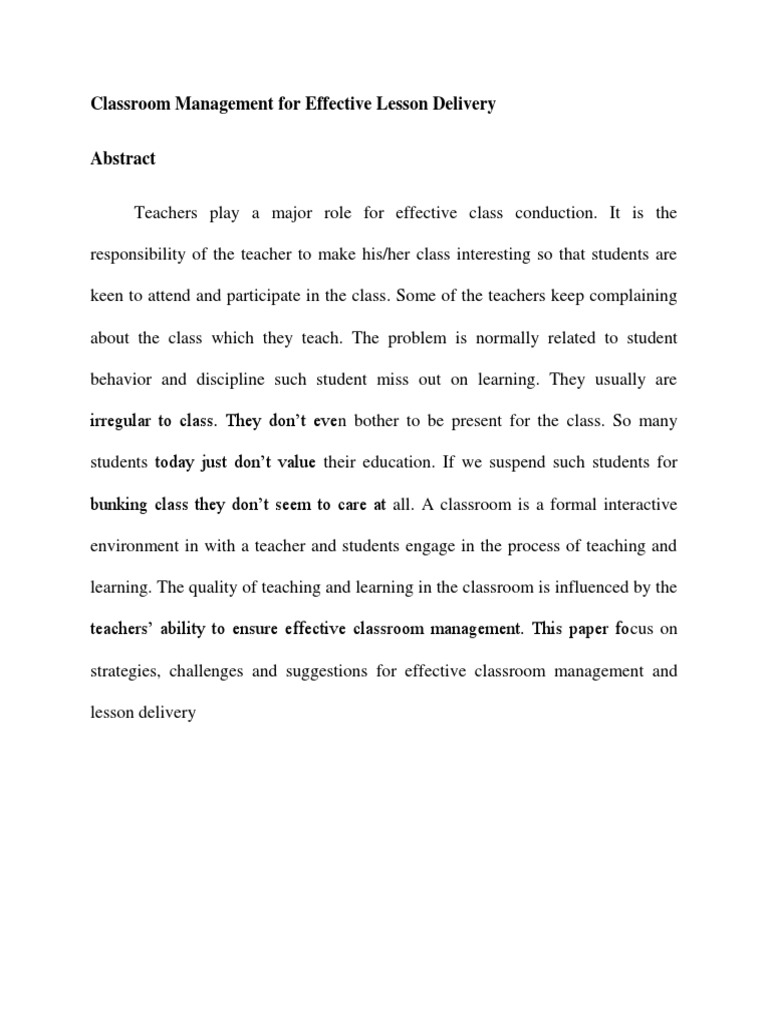 Class Management For Effective Lesson Delivery | Download Free PDF ...