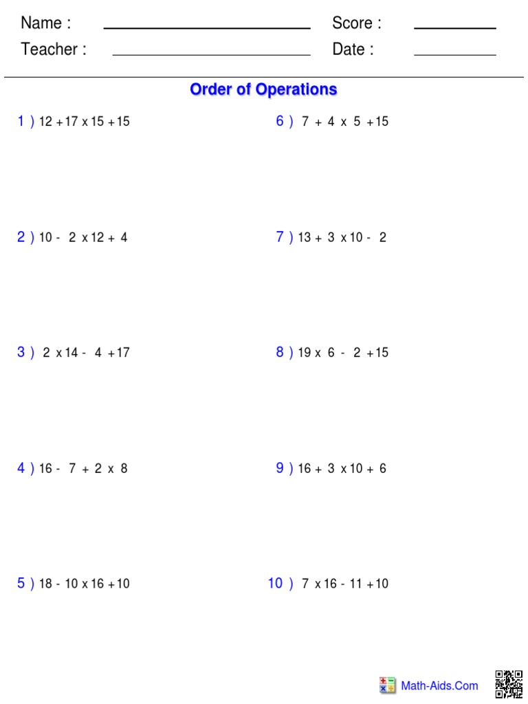Pemdas Worksheet 1 PDF | PDF