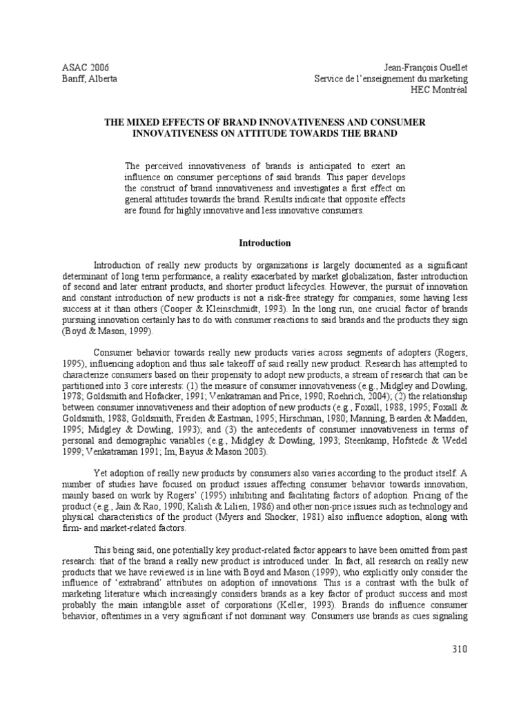 Brand Innovativeness and Consumer Attitudes | PDF | Factor Analysis | Brand