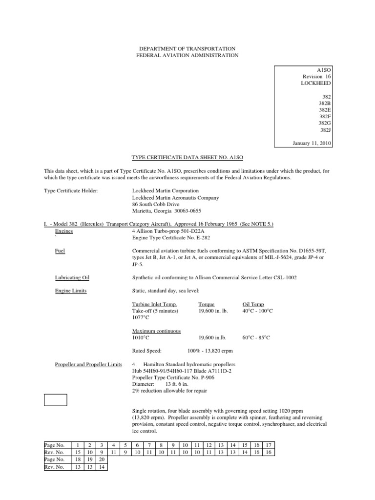 Model 382 (Hercules) Transport Category Aircraft) | PDF | Jet Fuel ...