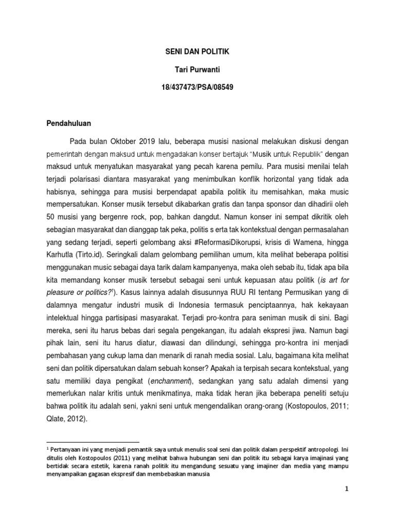 Seni sebagai Media Kesadaran Politik | PDF