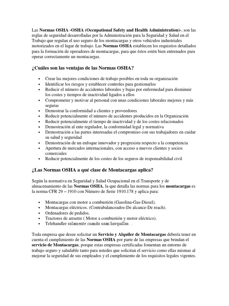 Las Normas OSHA | PDF | Administración de Seguridad y Salud Ocupacional ...
