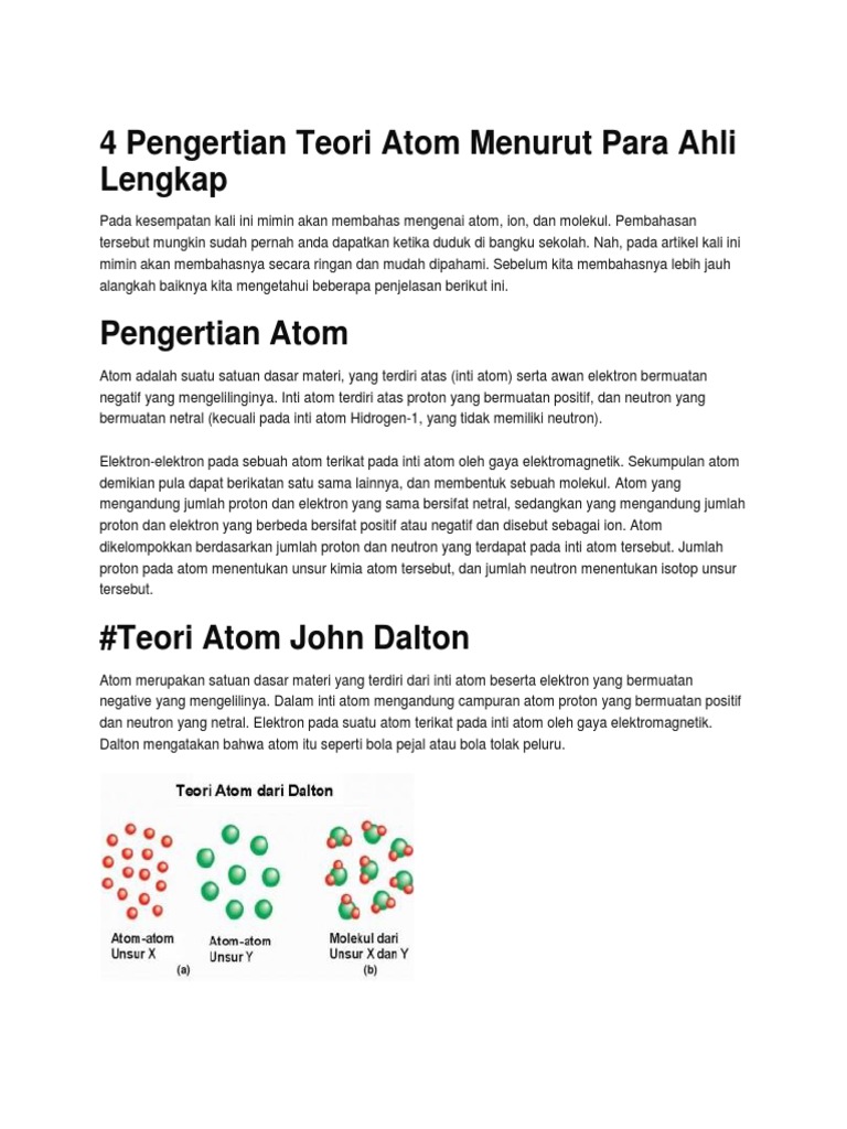 4 Pengertian Teori Atom Menurut para Ahli Lengkap | PDF