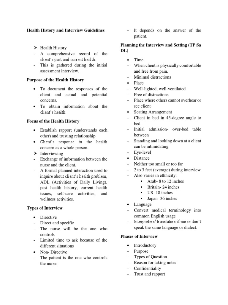 Health History and Interview Guidelines | PDF | Nonverbal Communication ...