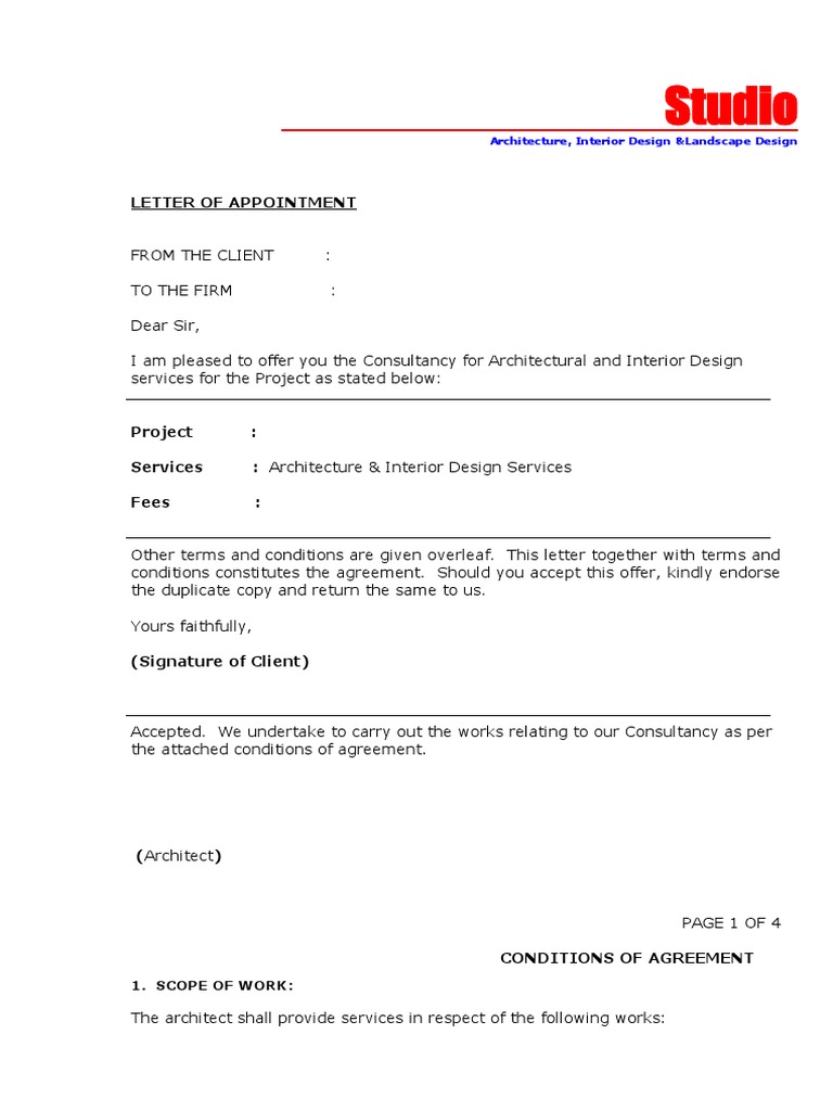 LETTER OF APPOINTMENT - Interior Consultancy | PDF | Invoice | Architect